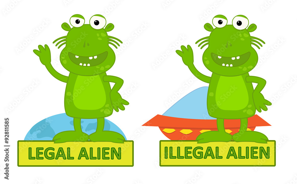Legal Illegal Alien - Humorous cartoon of legal alien and illegal alien ...