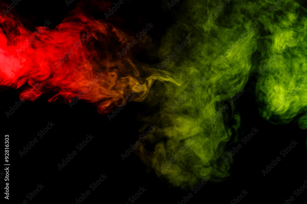 Abstract red and green smoke hookah on a black background. Stock Photo ...