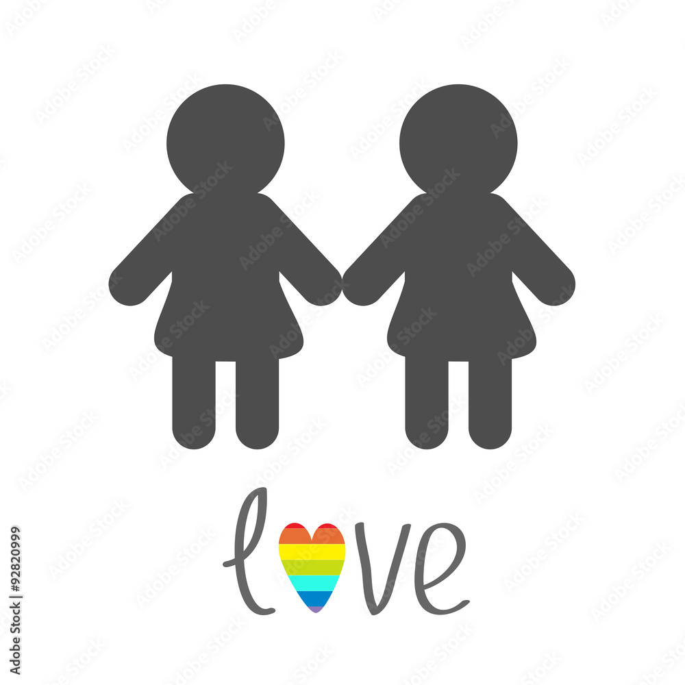 Gay marriage Pride symbol Two woman silhouette LGBT icon Rainbow heart ...