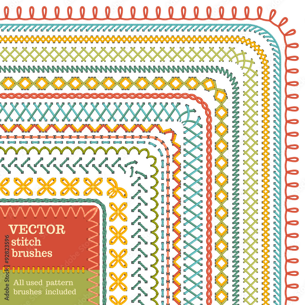 Vector set of seamless high detailed stitch brushes. Stock Vector ...