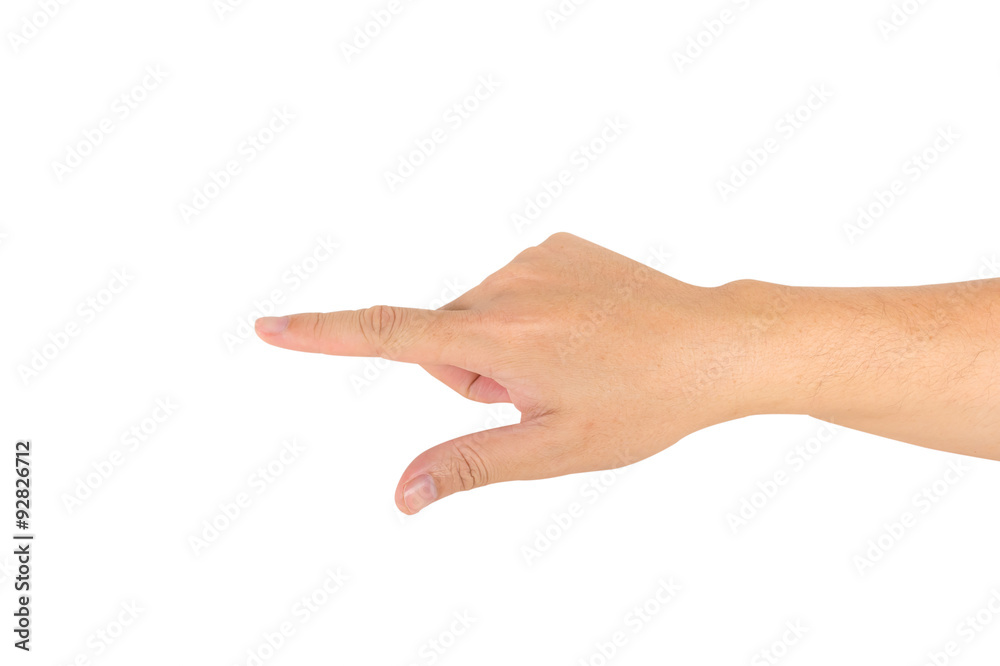 image of male hand use forefinger touching screen isolated on white ...