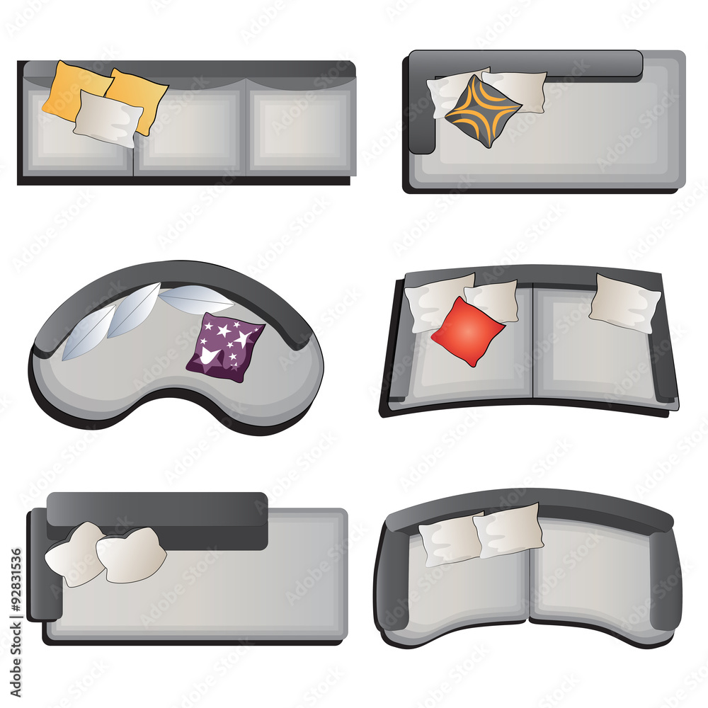 Sofa top view set 3 for interior ,vector illustration Stock Vector ...