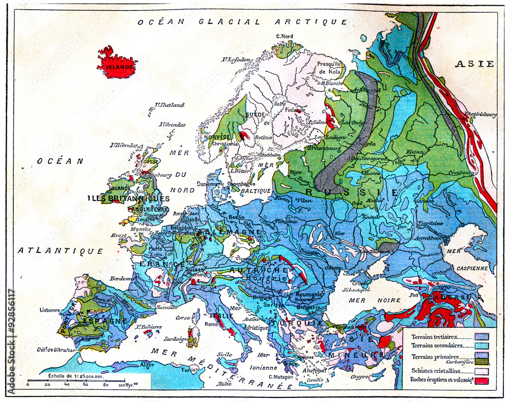 Geological map of Europe, vintage engraving. Stock Illustration | Adobe ...
