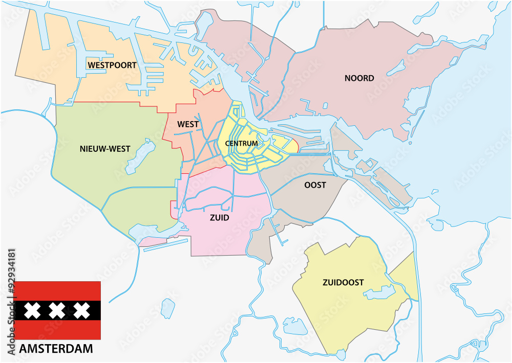 amsterdam administrative map with flag Stock Vector | Adobe Stock