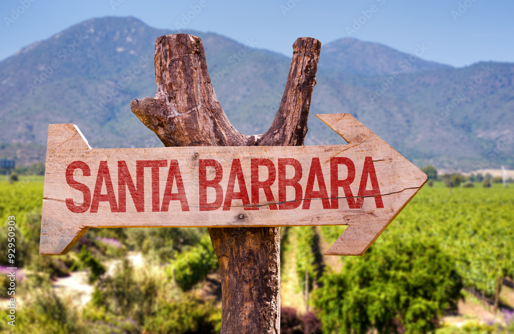 Santa Barbara wooden sign with winery background Stock Photo | Adobe Stock