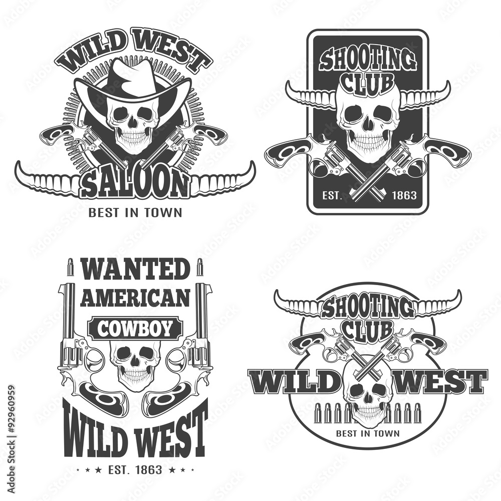 Set of vintage cowboy emblems, labels, badges, logos and designed ...
