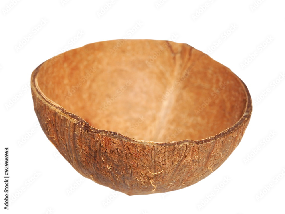 Coconut fruit shell cut in half isolated on white background, design ...