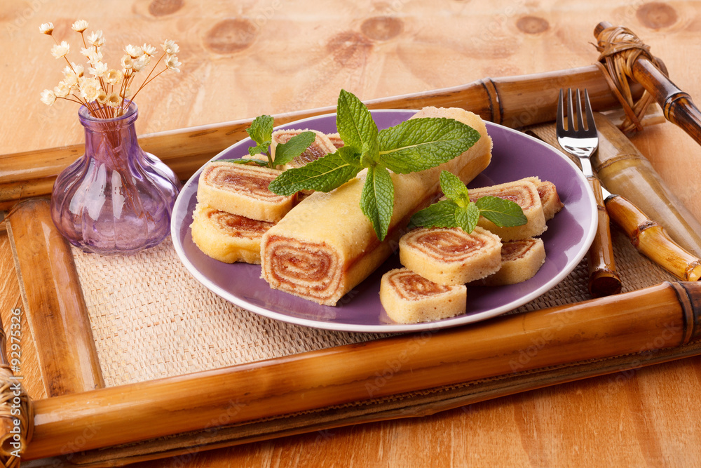 Bolo de rolo (swiss roll, roll cake) Brazilian dessert Stock Photo ...