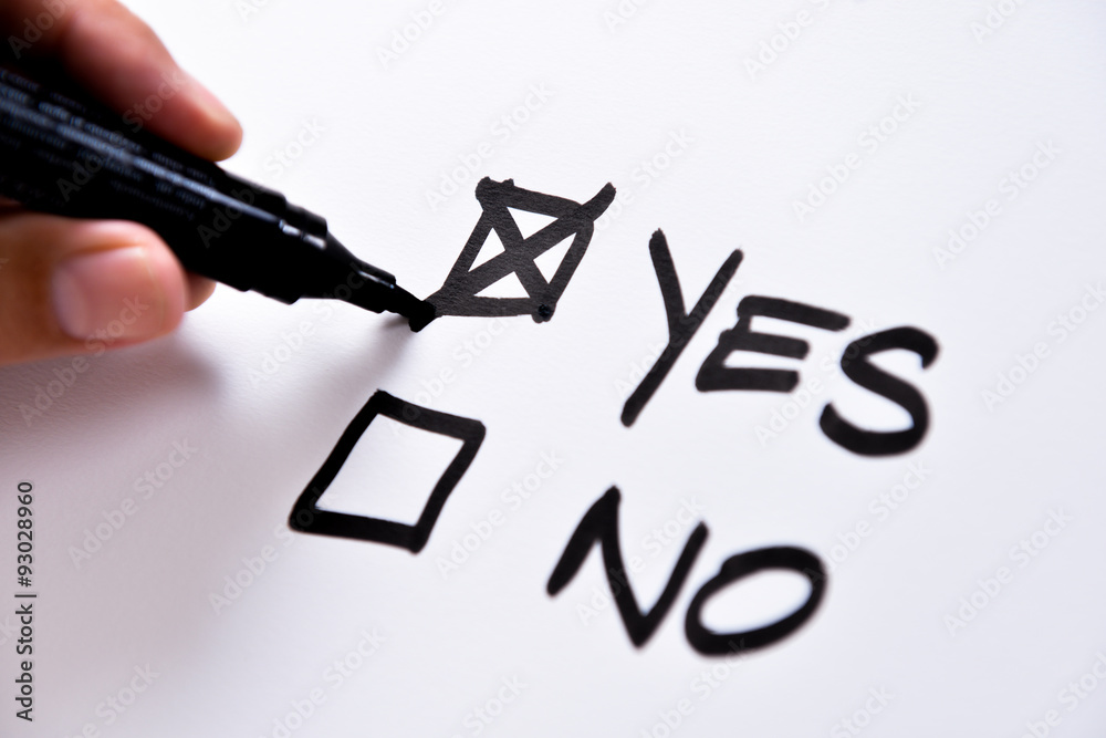 Human hand drawing YES-NO check boxes with Black ink/the paper g Stock ...