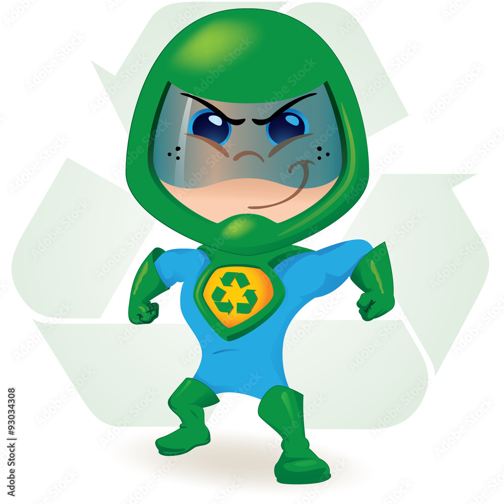 One boy with a uniform ecological super hero Stock Vector | Adobe Stock