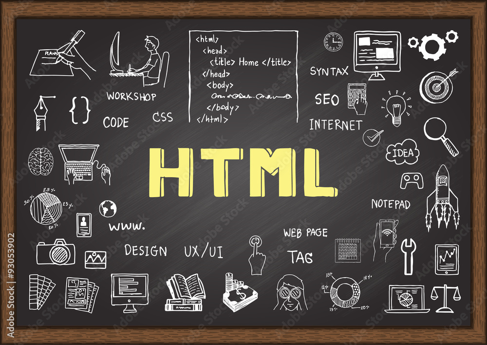 Doodle about HTML on chalkboard. Stock Vector | Adobe Stock