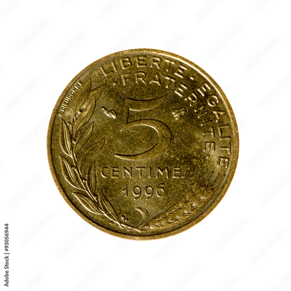five centimes coin of France isolated on a white background. to Stock ...