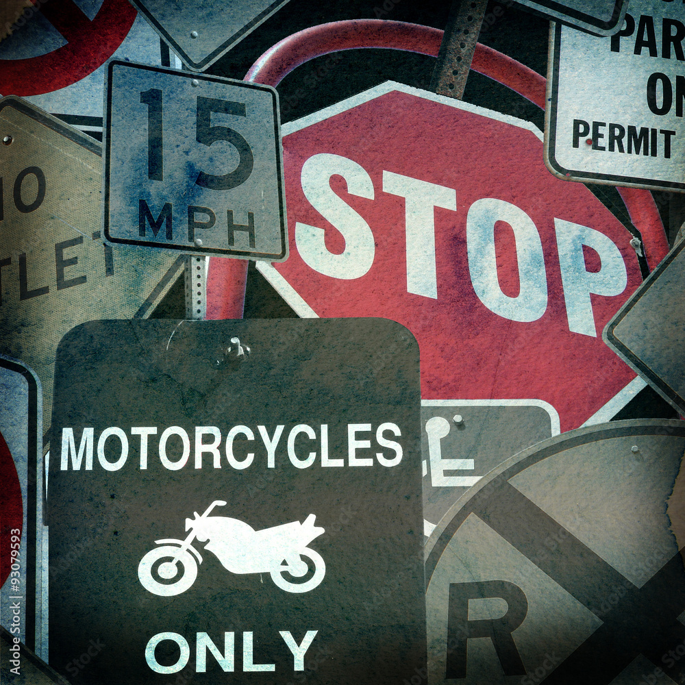 old photo collage design of street signs Stock Photo | Adobe Stock