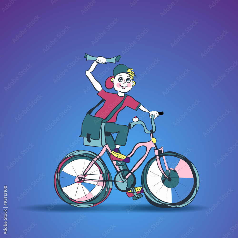 Vektorová grafika „A news delivery boy throwing papers from his bicycle ...