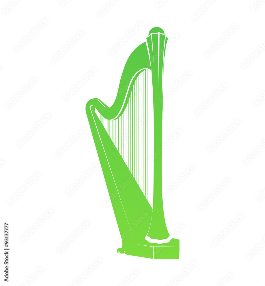 Celtic Harp Isolated on white, Vector Illustration of National Irish ...