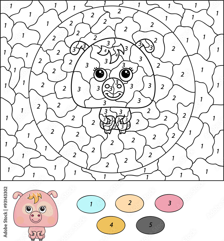 Color by number educational game for kids. Cartoon pig. Vector i Stock ...