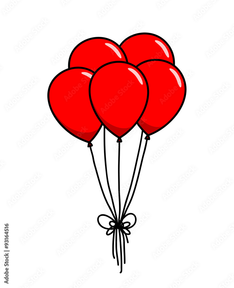 Red Decoration Balloons, a hand drawn vector illustration of red ...