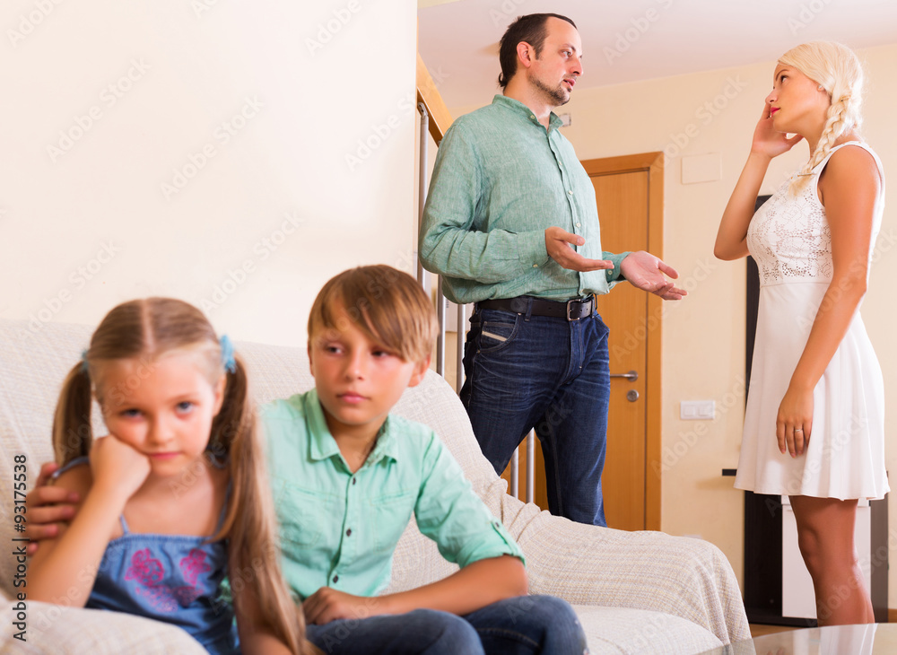 Sad siblings and quarrel parents Stock Photo | Adobe Stock