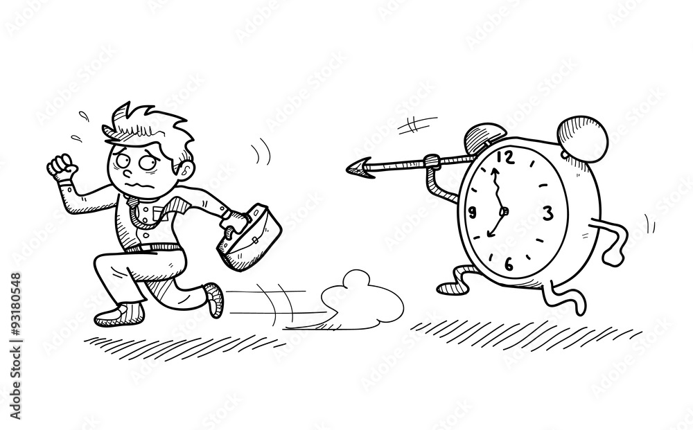 Vetor De Late For Work A Hand Drawn Vector Doodle Illustration Of A Worker Being Late For Work