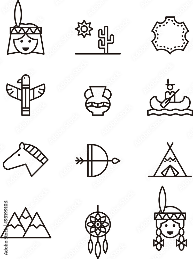 set of Native Americans outline icons Stock Vector | Adobe Stock