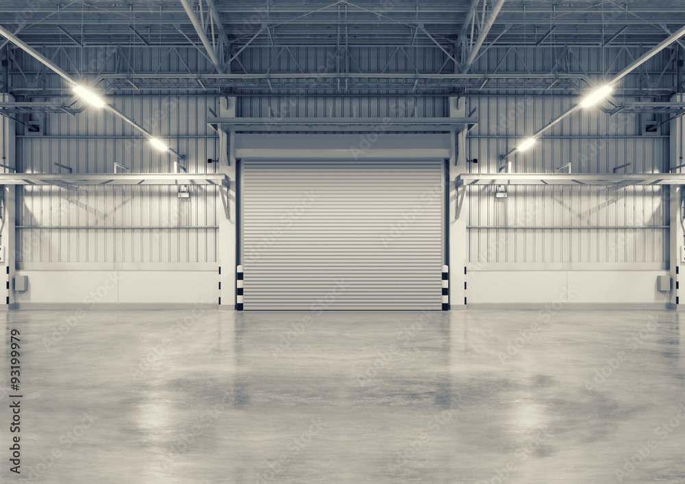 Roller door or roller shutter inside factory, warehouse or industrial ...