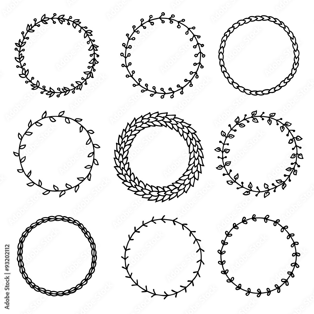Vintage wreath hand drawn, circle frame. Vector illustration Stock ...