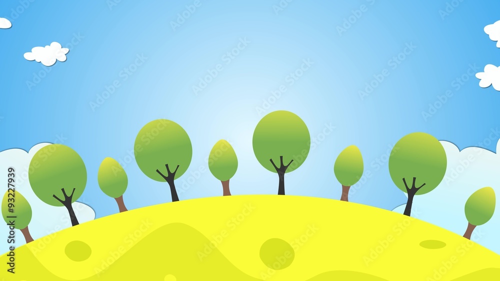 Cartoon environment Motion Animation including clouds sunrise birds and ...