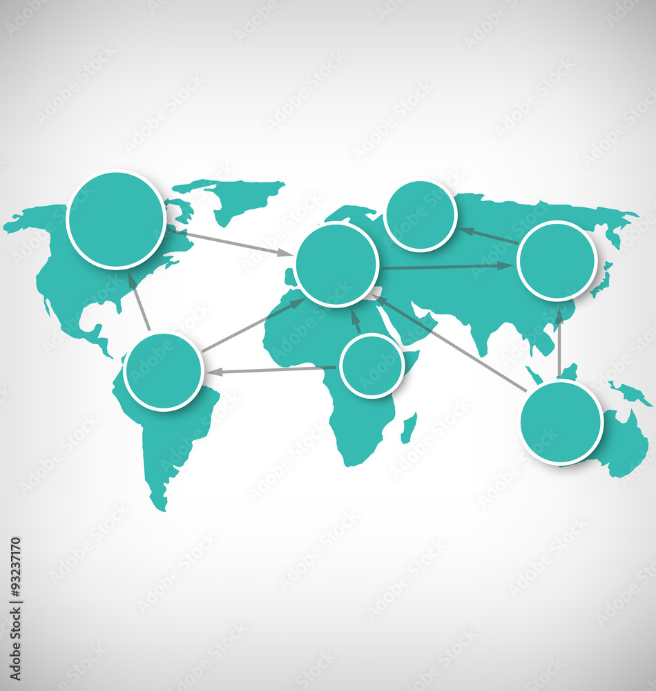 World Map with Circle Information Marks on Grayscale Background Stock ...