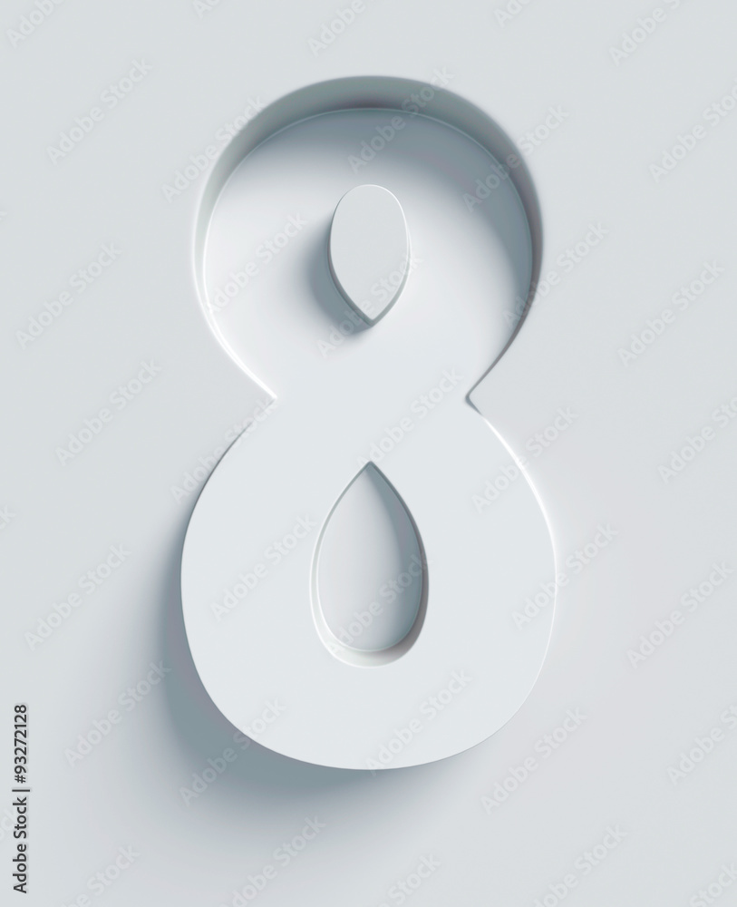 Number 8 slanted 3d font engraved and extruded from the surface ...