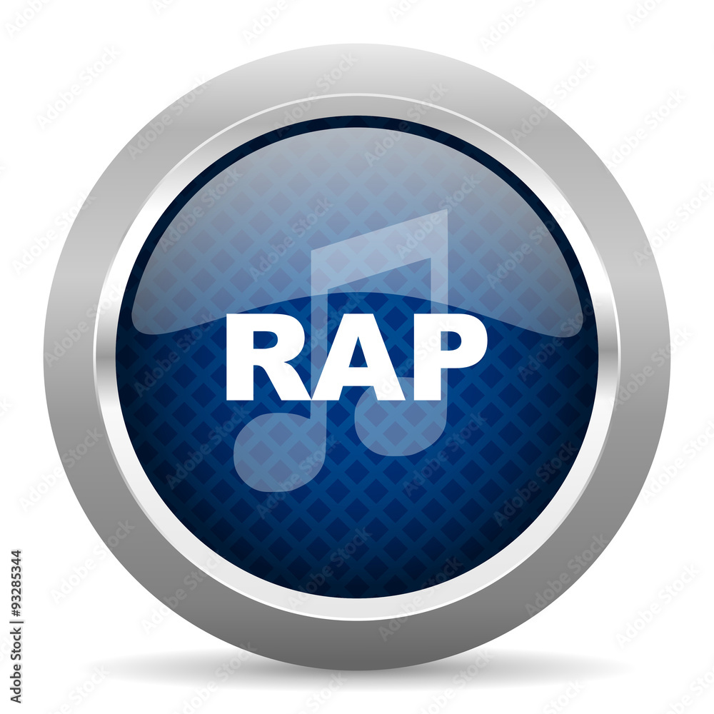 rap music blue circle glossy web icon on white background, round button ...