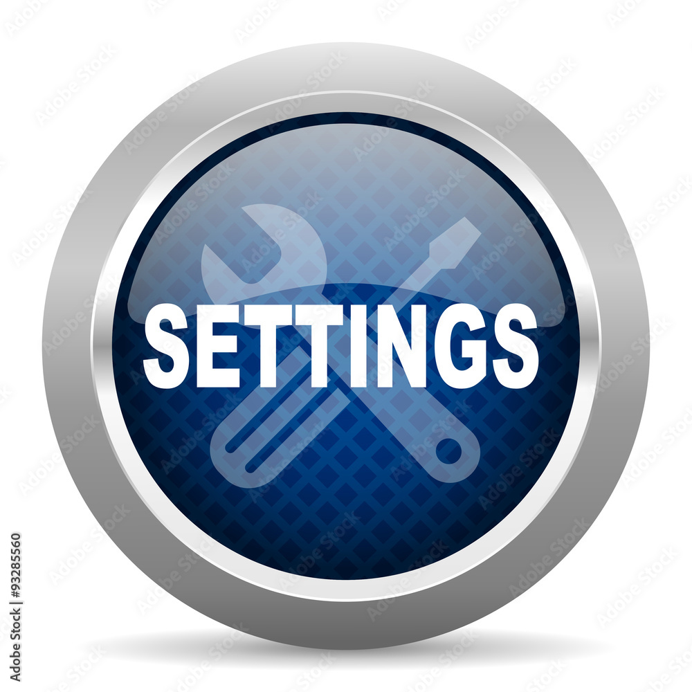 settings blue circle glossy web icon on white background, round button ...