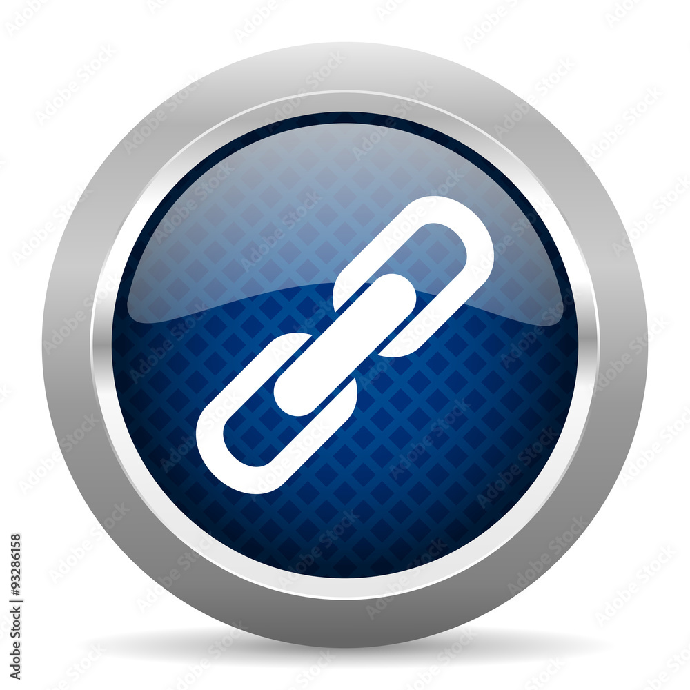 link blue circle glossy web icon on white background, round button for ...