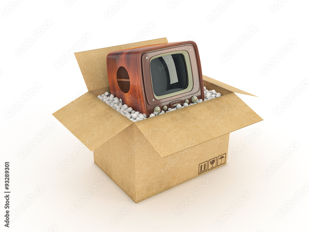 Vintage TV in cardboard box Stock Illustration | Adobe Stock