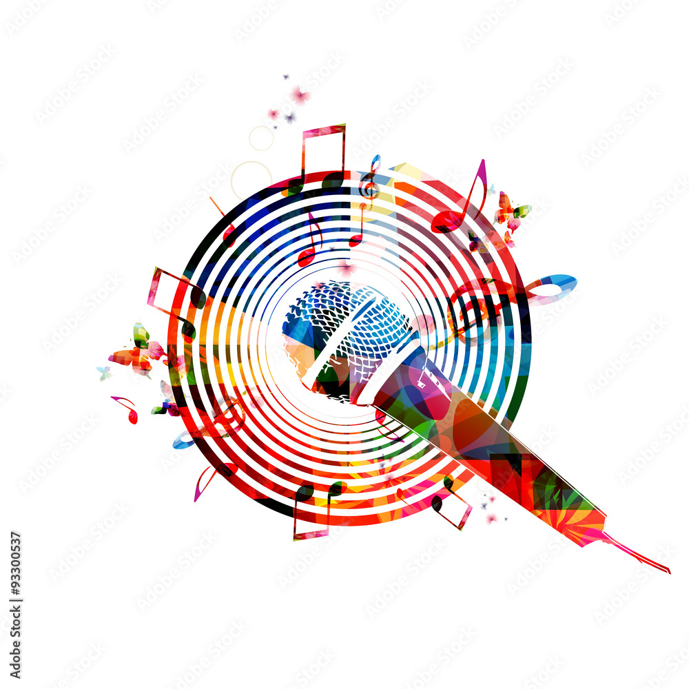 Music notes background with microphone Stock Vector | Adobe Stock