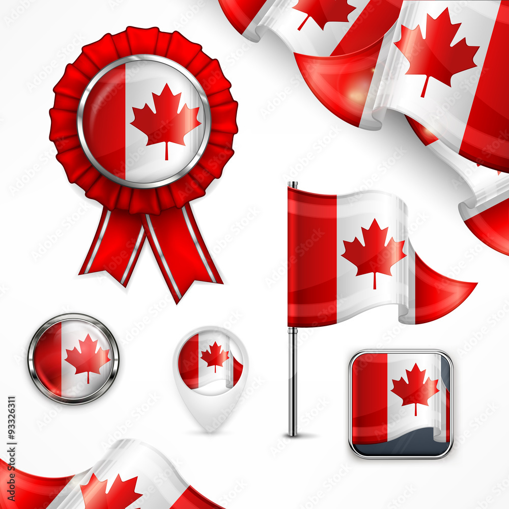 Canadian national symbols, flag, banner, badge and icon on Stock Vector ...