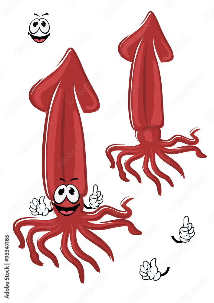 Cartoon isolated red squid character Stock Vector | Adobe Stock