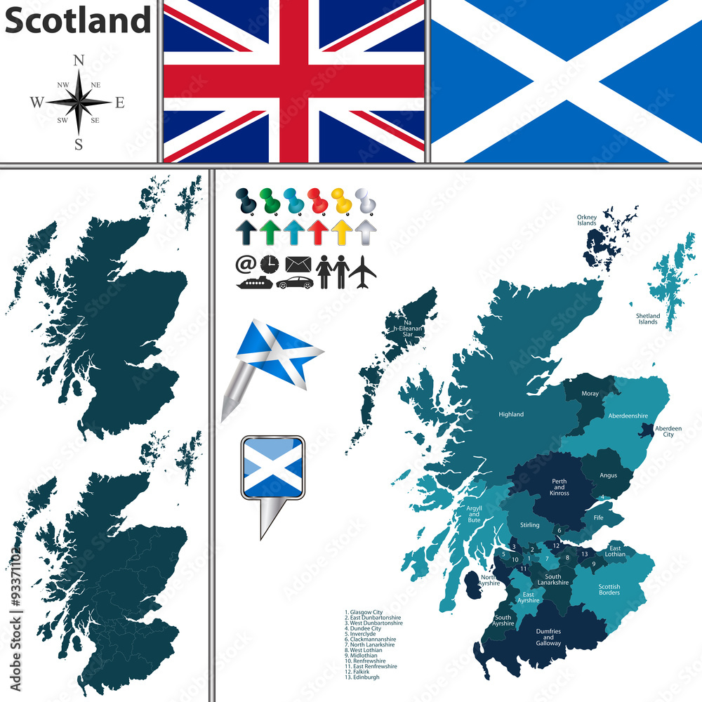 Poster Map of Scotland with Subdivisions – Wall Art | UkPosters