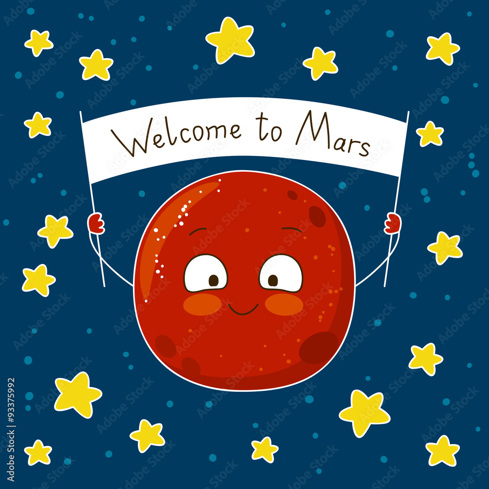 Cartoon Mars character on starry background Stock Vector | Adobe Stock