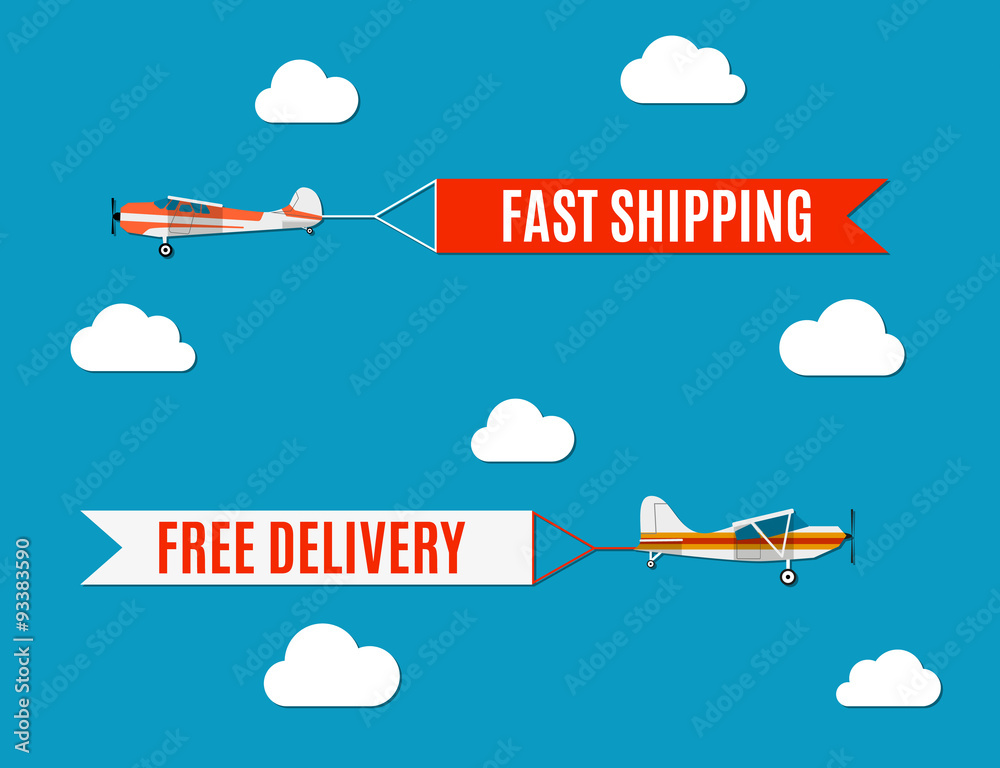 flying advertising banners pulled by light plane Stock Vector | Adobe Stock