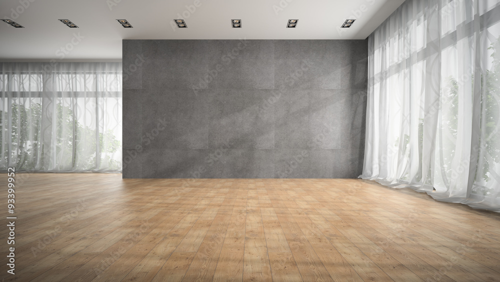 Empty modern design room with parquet floor 3D rendering Stock ...
