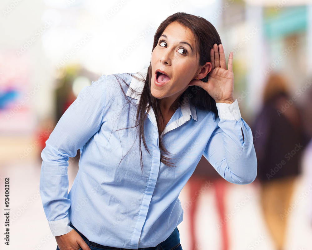 woman listening gesture Stock Photo | Adobe Stock
