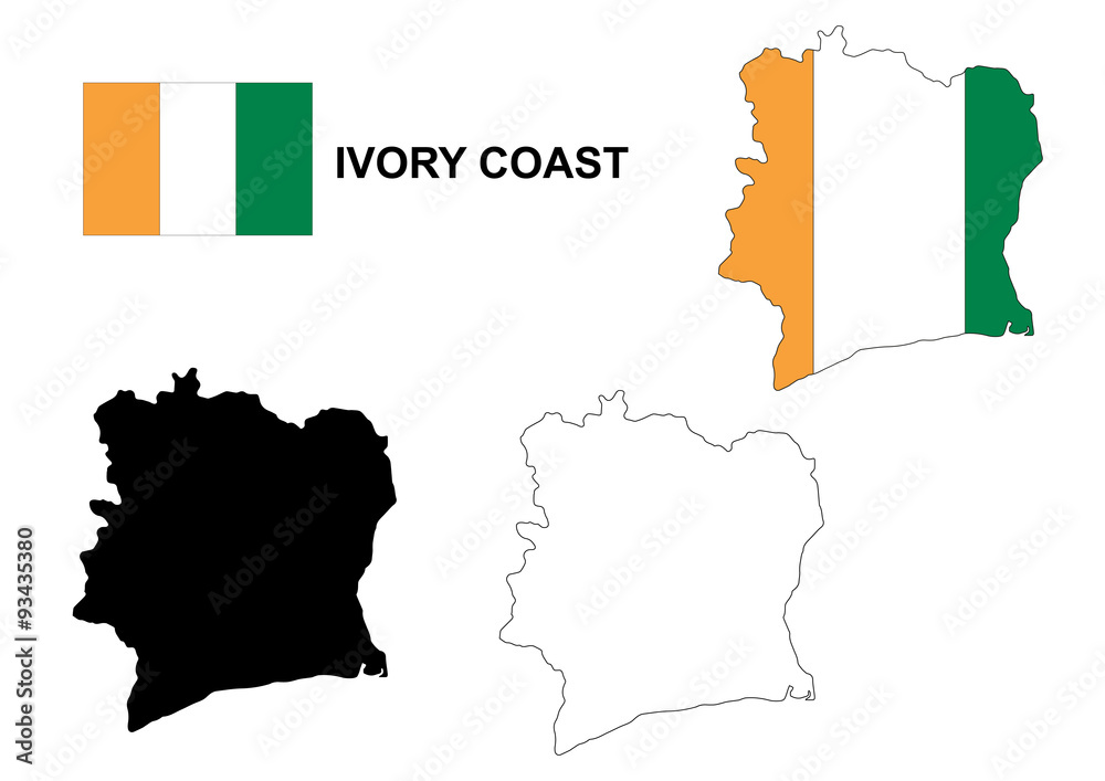 ivory coast map vector, ivory coast flag vector, isolated ivory coast ...