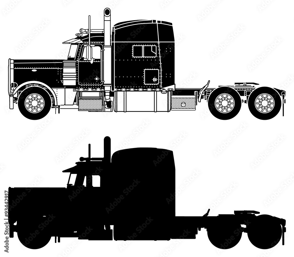 Silhouette Peterbilt 379X truck isolated on a white background. Stock ...