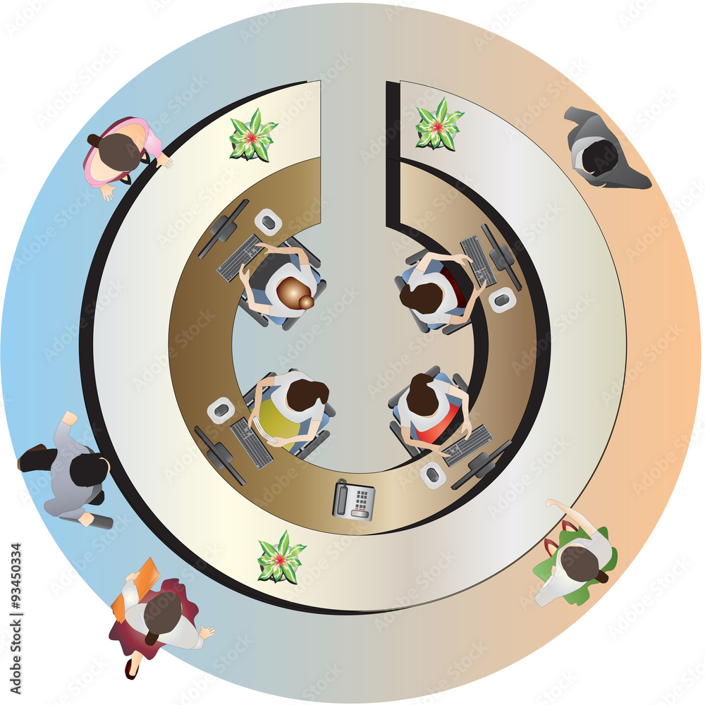 Office furniture , Reception top view set 14 for interior , vector ...