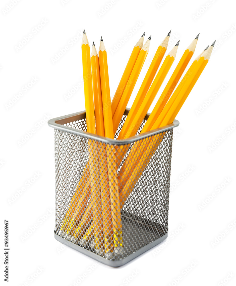 Yellow pencils in metal pot Stock Photo | Adobe Stock