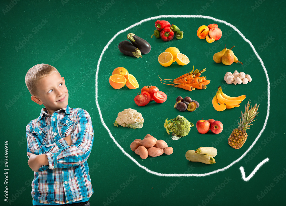 Cute boy and healthy food Stock Photo | Adobe Stock