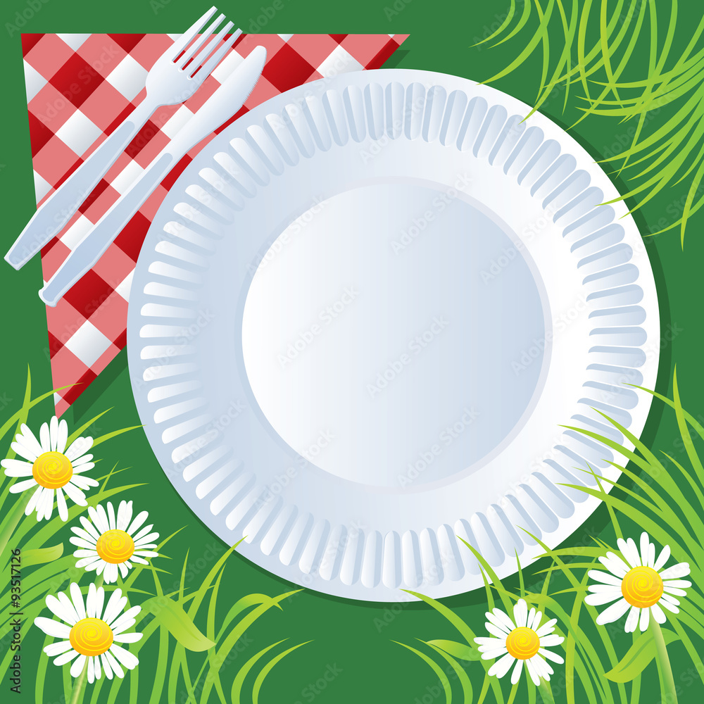 Picnic plate and daisies Stock Vector | Adobe Stock