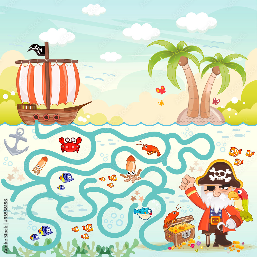 Pirates & Treasure Maze for Kids Stock Vector | Adobe Stock