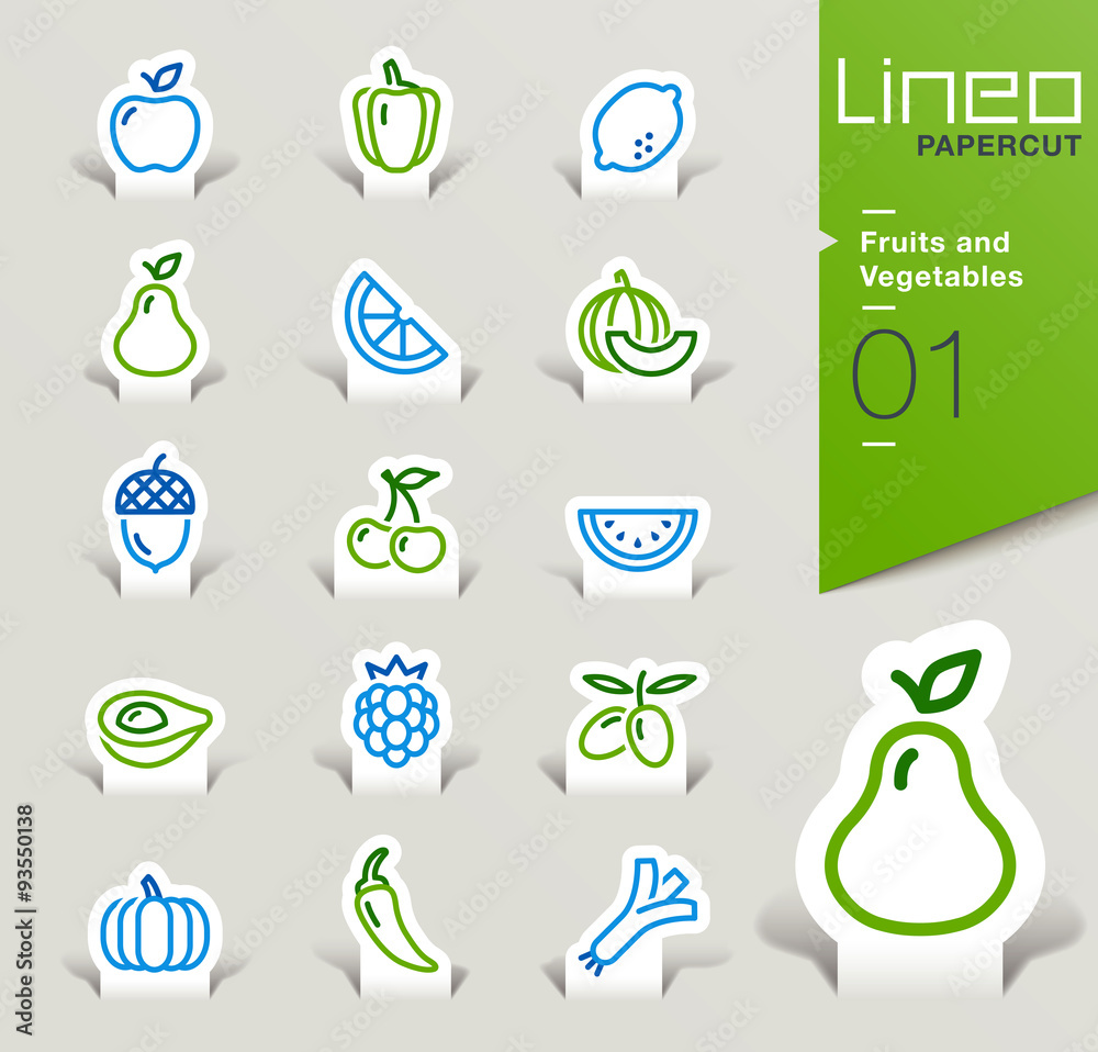 Lineo Papercut - Fruits and Vegetables outline icons vector de Stock ...