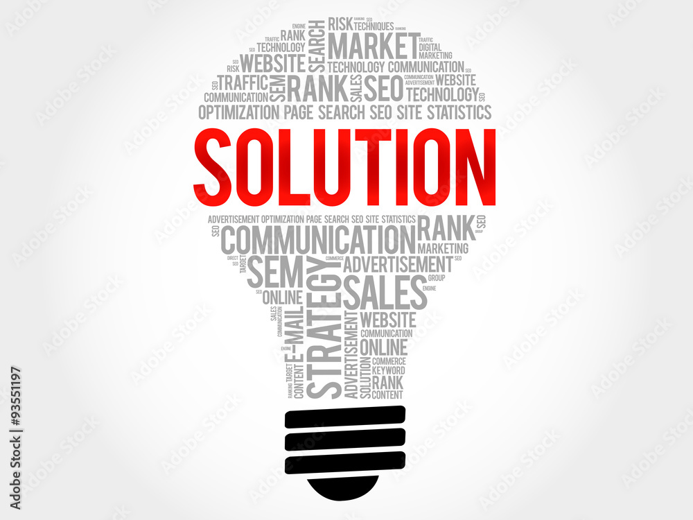 SOLUTION bulb word cloud, business concept Stock-Vektorgrafik | Adobe Stock